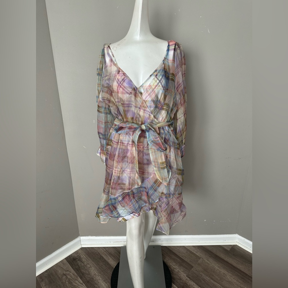 Cinq Sept Raych Plaid Chiffon Mini Dress - Gem